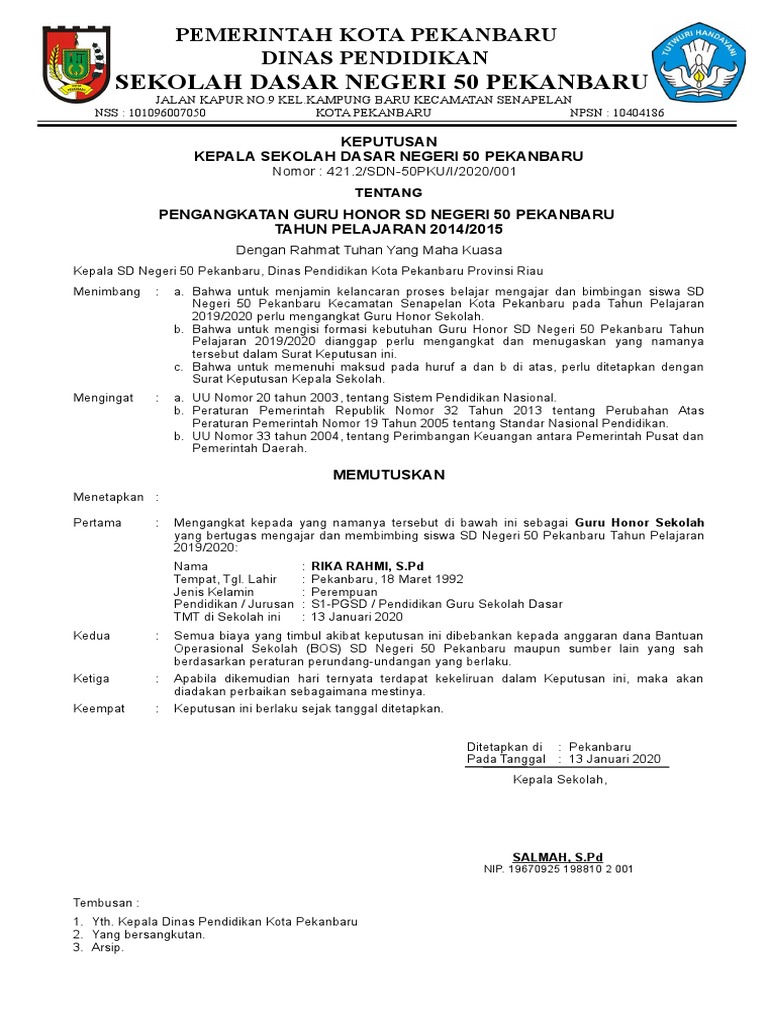 Contoh SK Guru Honor | PDF