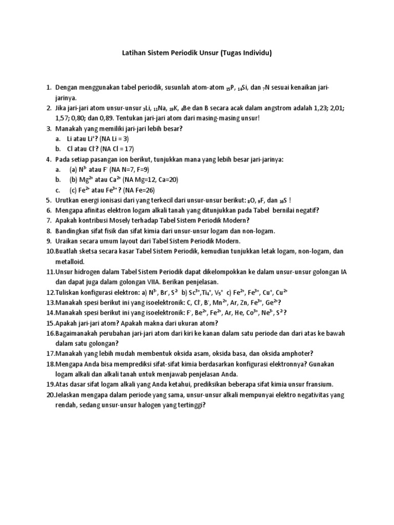 Latihan Soal Sistem Periodik Unsur | PDF