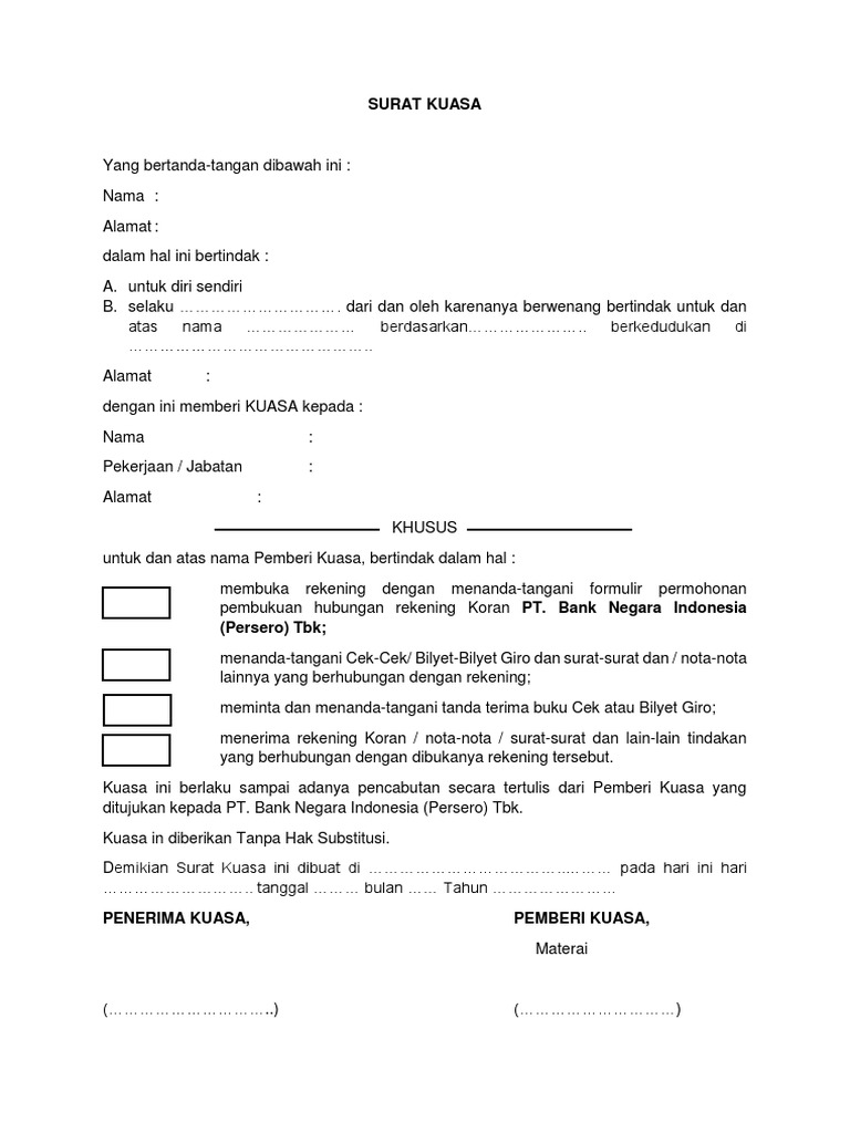 Surat Kuasa BNI | PDF