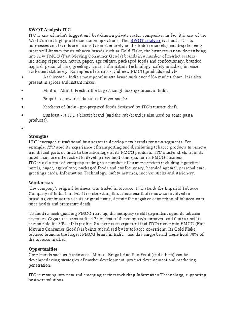 Swot Analysis Itc | PDF | Economies