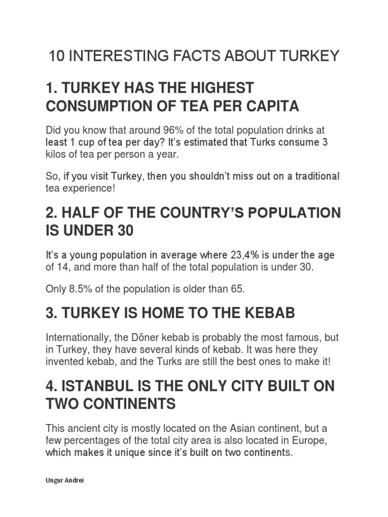 10 Interesting Facts About Turkey | PDF | Turkey | Food And Drink