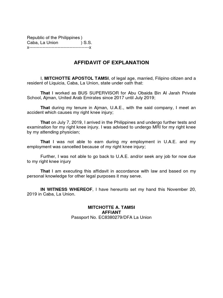 Affidavit of Explanation | PDF