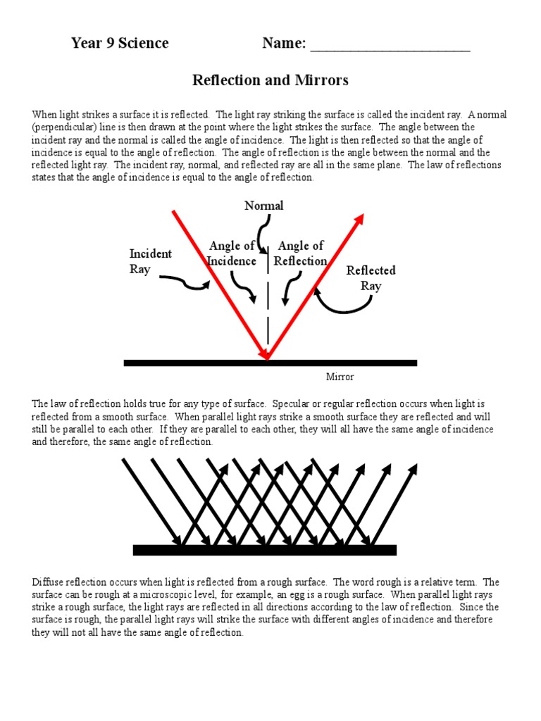 9HW Reflection and Mirrors | PDF | Reflection (Physics) | Mirror