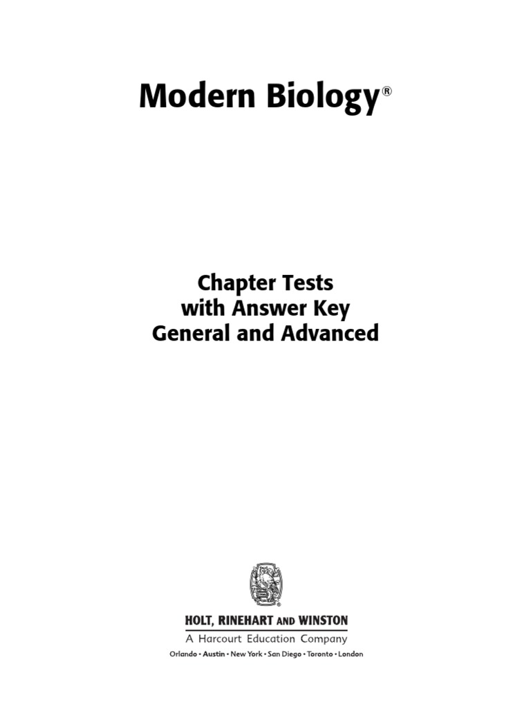 Modern Biology. Chapter Tests With Answer Key General and Advanced ...