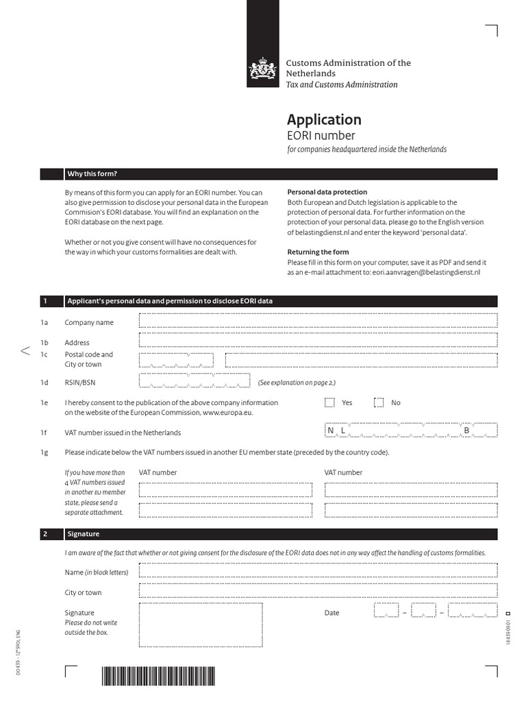 Application Eori Headquartered Inside Netherlands Do4391z9foleng | PDF ...