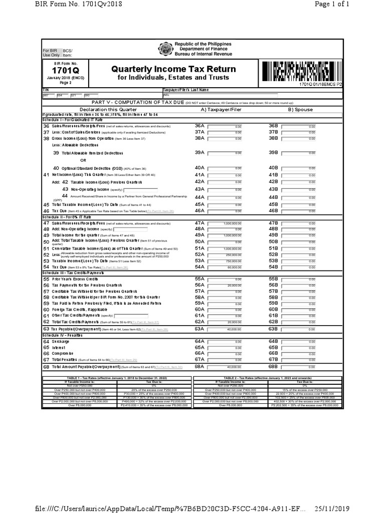 1701Q-2nd FINAL | PDF | Income Tax | Tax Deduction
