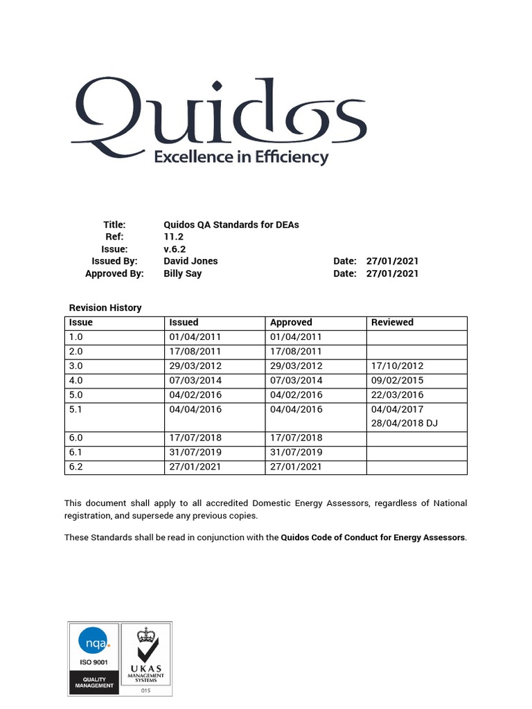 Quidos QA Standards For DEAs | PDF | Building Insulation | Audit