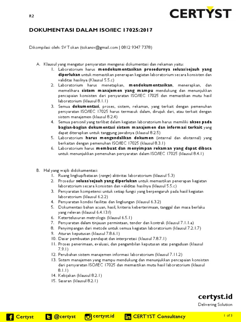 Dokumentasi Wajib Dalam ISO 17025 | PDF