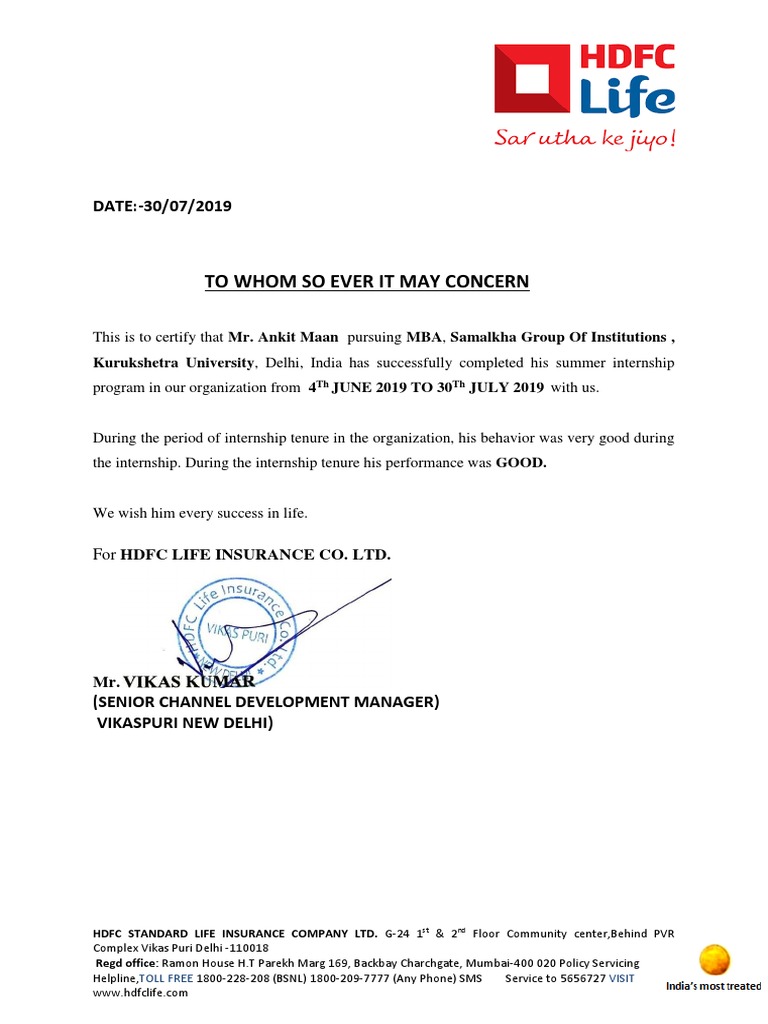 CERTIFICATE HDFC Life | PDF