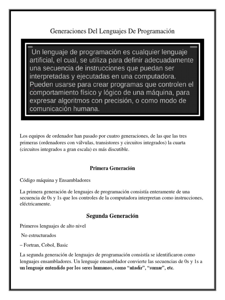 Generaciones Del Lenguajes de Programación | PDF | Lenguaje de ...