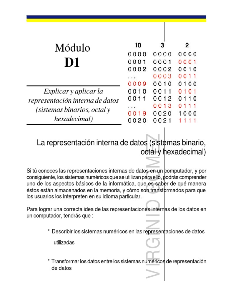 D: La Representación Interna de Datos (Binario, Hexadecimal, Octal) | PDF | Disco flexible ...