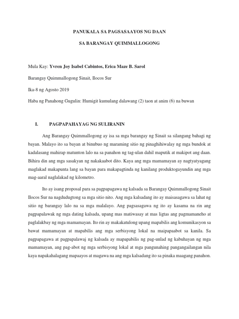 Panukala Sa Pagsasaayos NG Daan | PDF