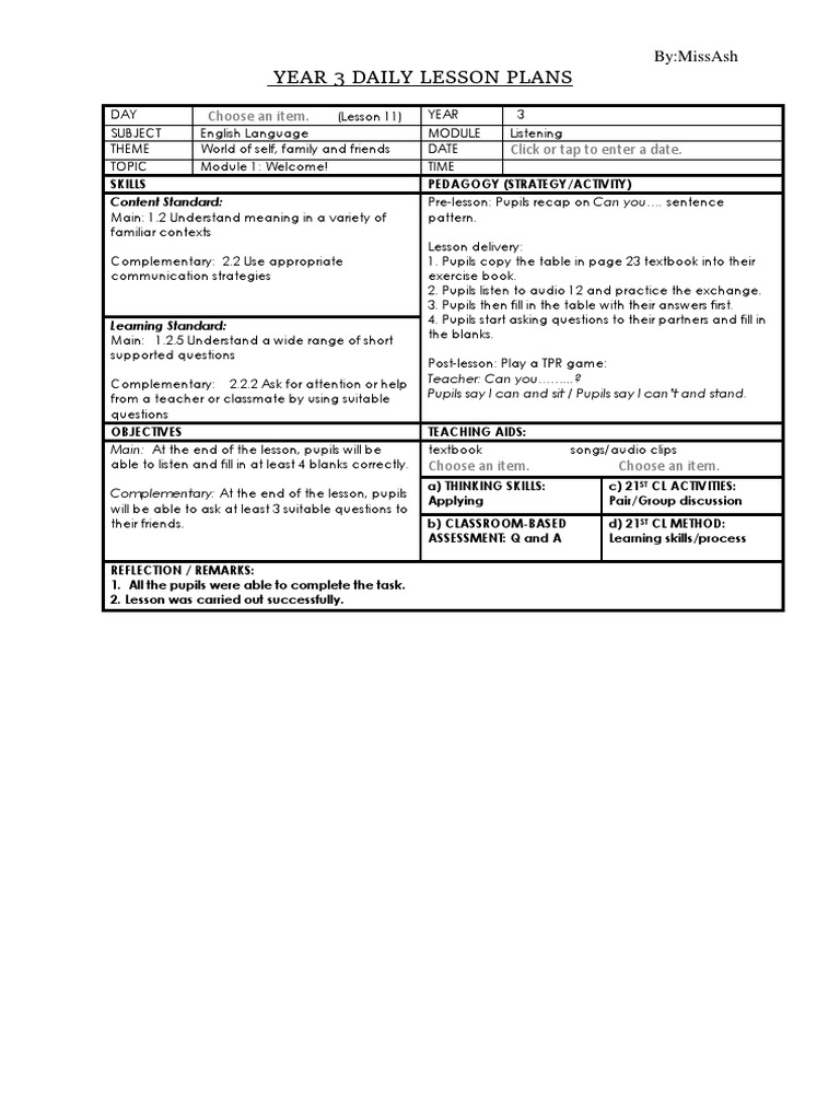 Get Smart Year 3 Lesson Plan e L11 - L16 (M1) | Download Free PDF ...
