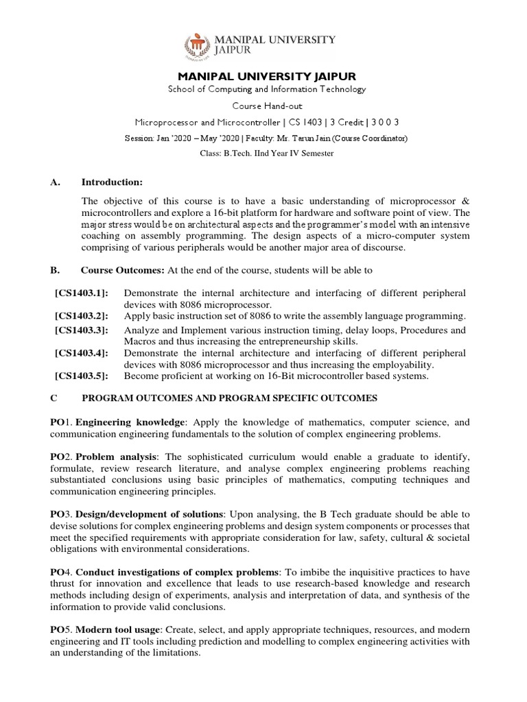 Mpmc Theory Handout Cs1403 Pdf Engineering Assembly Language 