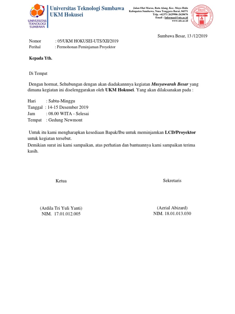 CONTOH Surat Peminjaman Proyektor | PDF