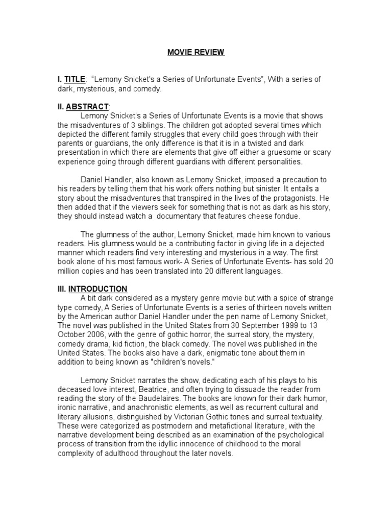 Lemony Snicket A Series of Unfortunate Events | PDF | A Series Of ...