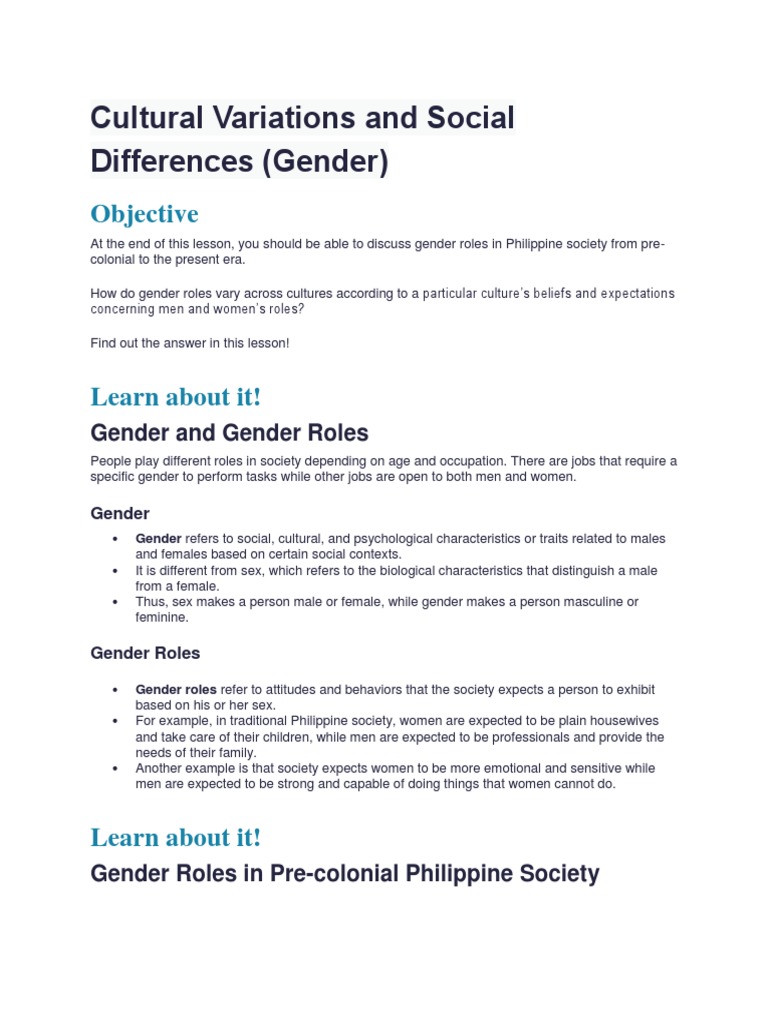 Cultural Variations and Social Differences | PDF | Gender | Gender Studies