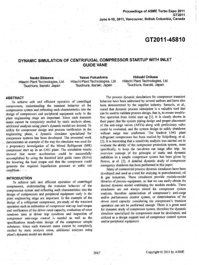 Dynamic Simulation of Centrifugal Compressor Startup With Inlet Guide ...