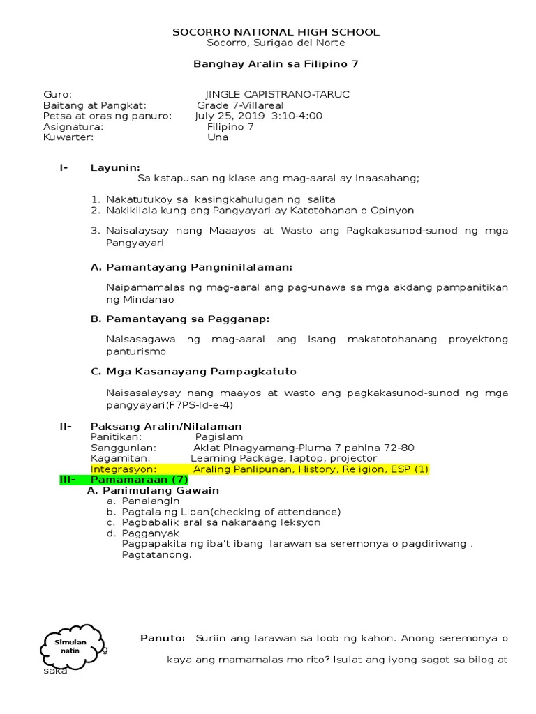 COT-Semi-Detailed-Lesson-Plan-FIL-7 NEW 1st Grading 2019 | PDF