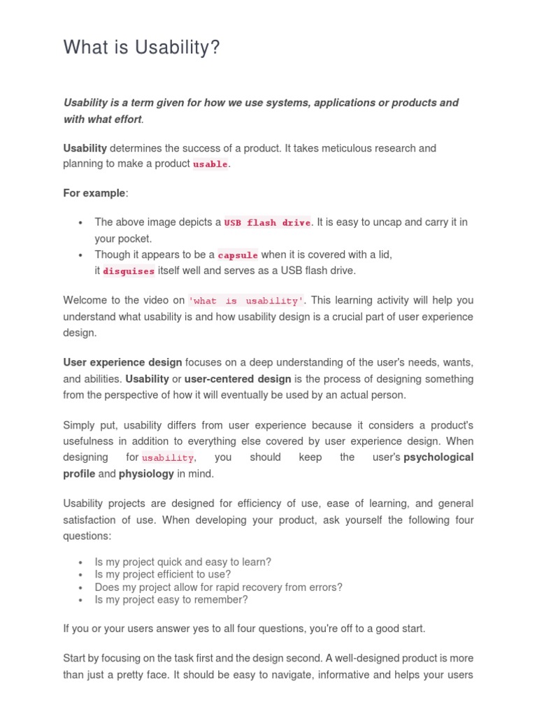 Usability Principles - Completado | PDF | Usability | Human–Computer ...