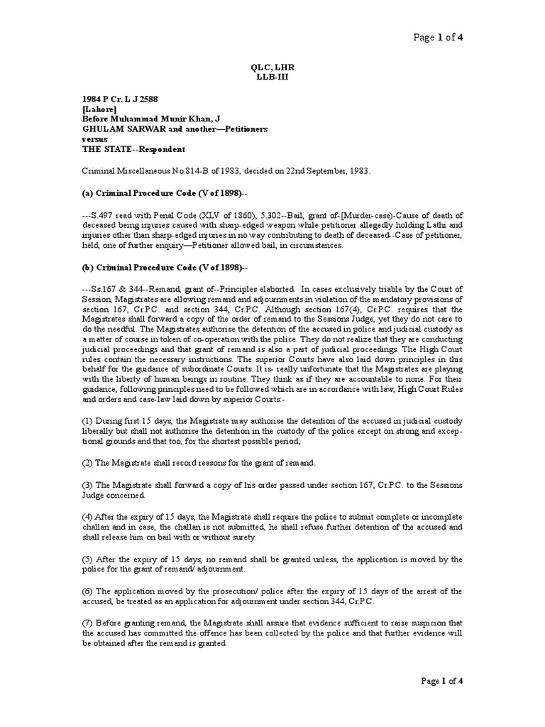 1984 P CRLJ 2588 | PDF | Remand (Detention) | Bail