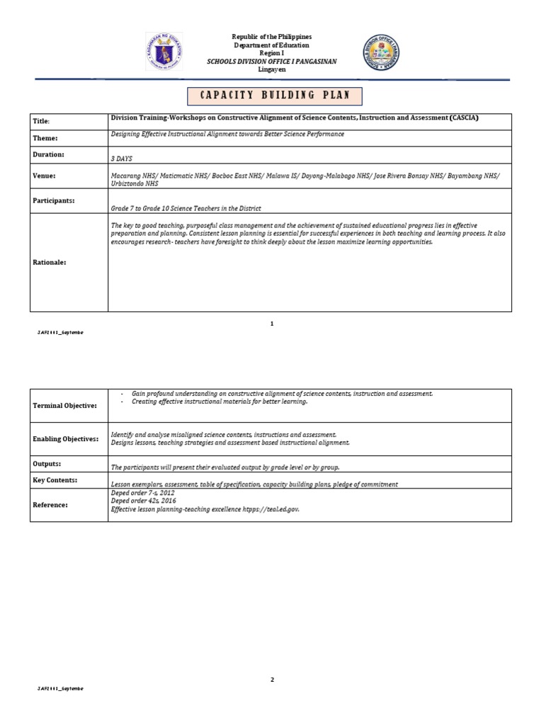Capacity Building Plan Grade 10 - Group 1 | PDF | Capacity Building ...