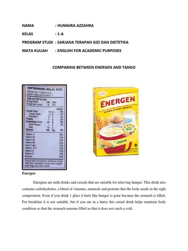 Comparing Between Energen and Tango | PDF | Nutrition | Diet & Nutrition