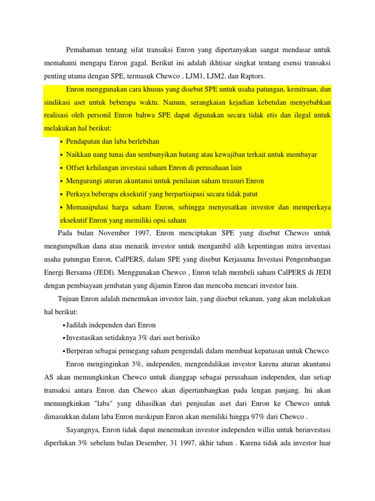 Transaksi SPE Enron: Manipulasi Keuangan | PDF