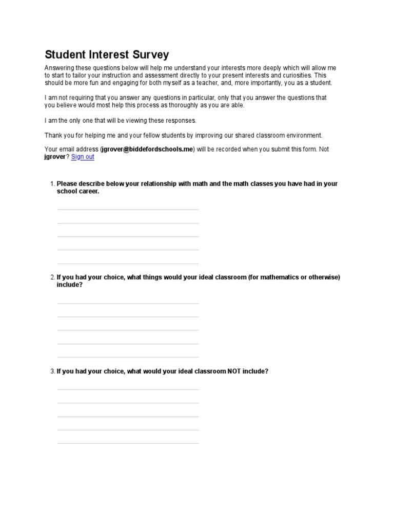 Student Interest Survey - Google Forms | PDF | Classroom | Pedagogy