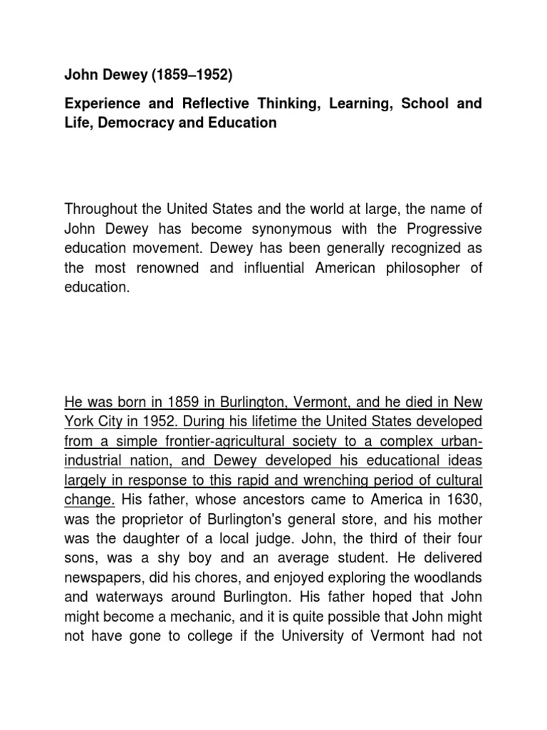 John Dewey 1859 1952 Download Free Pdf John Dewey Thought