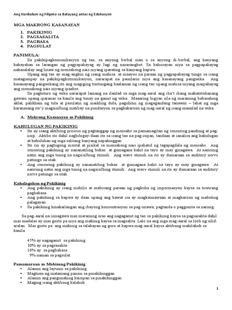 Mga Makrong Kasanayan | PDF