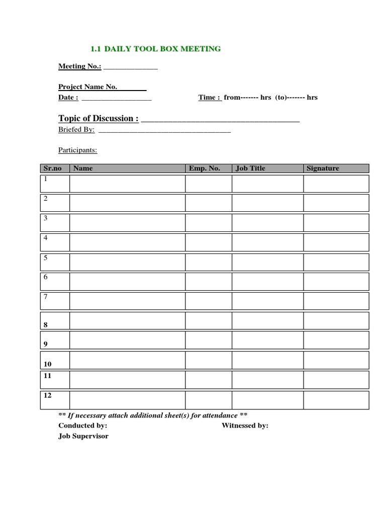Daily Tool Box Meeting | PDF