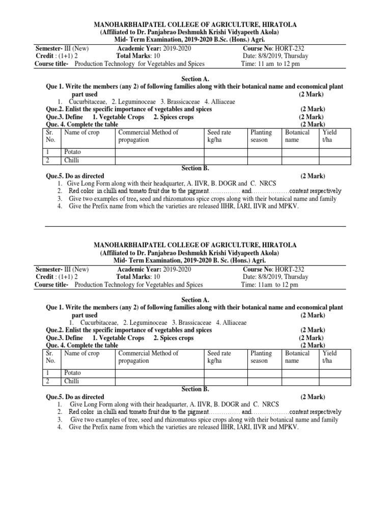 Hort 232 2019 | PDF | Vegetables | Chili Pepper