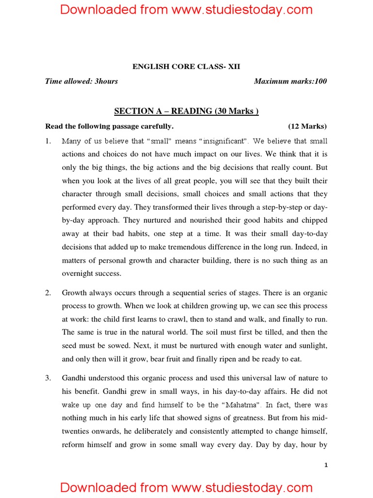 CBSE-Class - 12-English-Core-Sample-Paper-2020-Solved | PDF | Mahatma ...