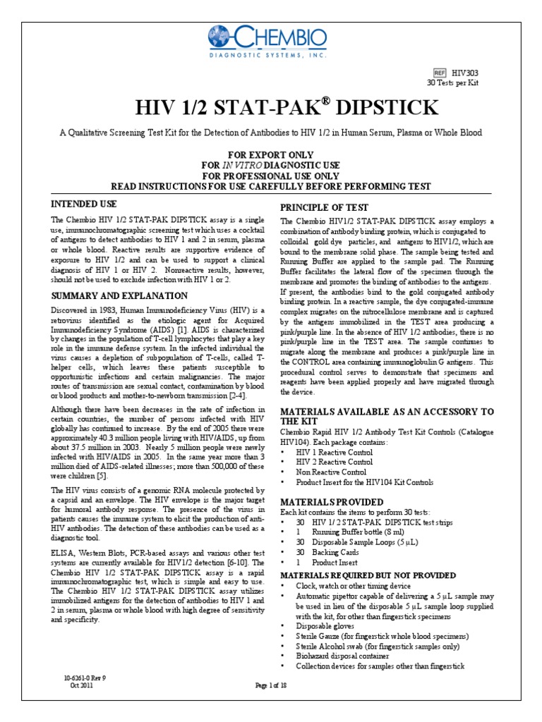 HIV 12 Stat Pak Dipstick Product Packet English | PDF | Diagnosis Of ...