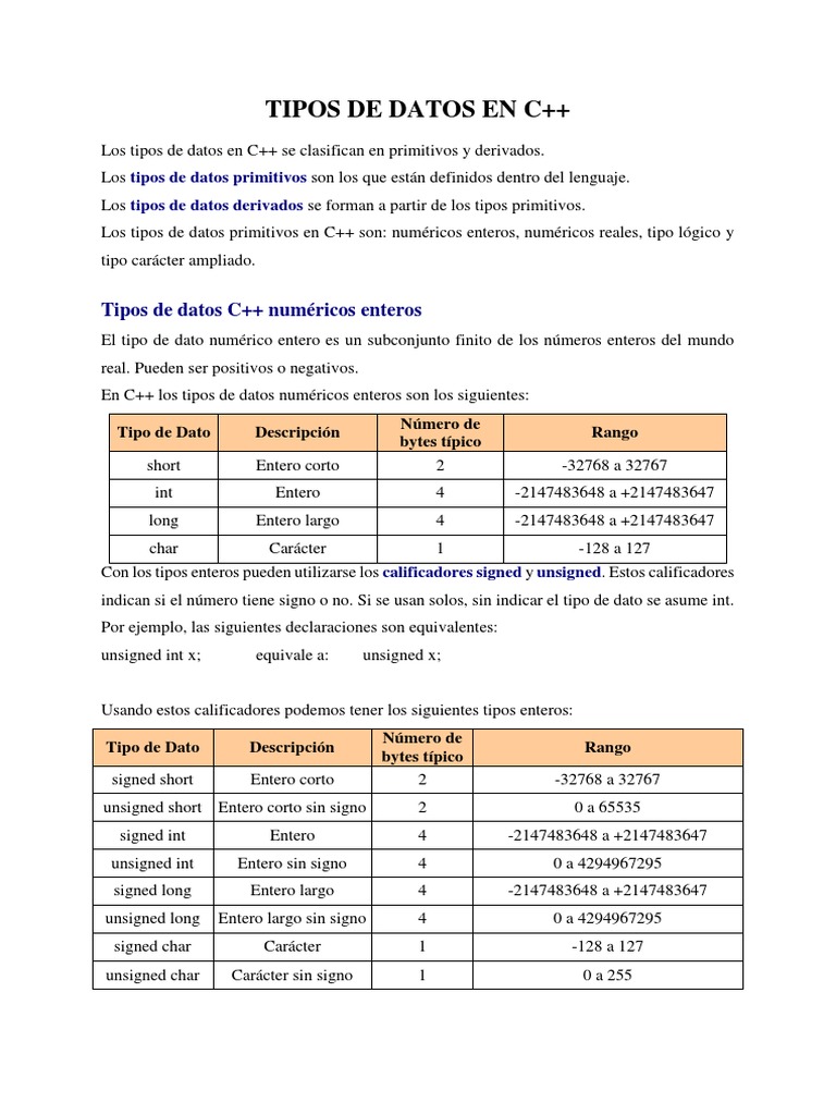 Tipos de Datos en C++ | PDF | Tipo de datos | C