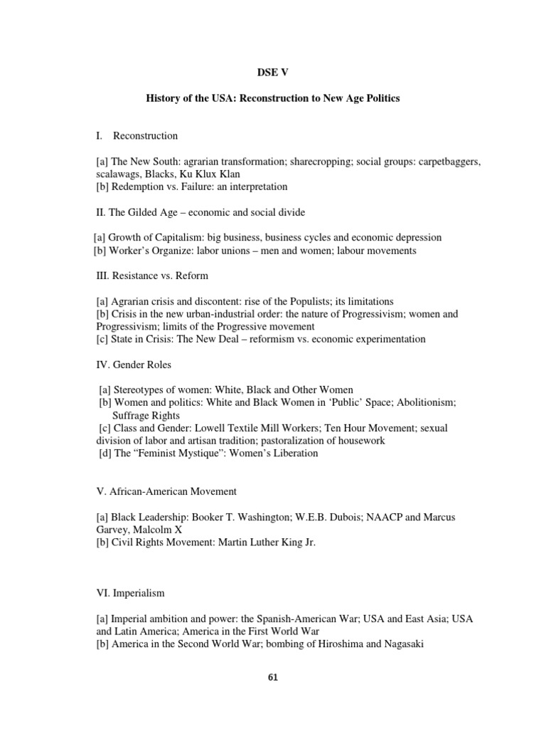 USA History: Reconstruction to New Age | PDF | Reconstruction Era ...