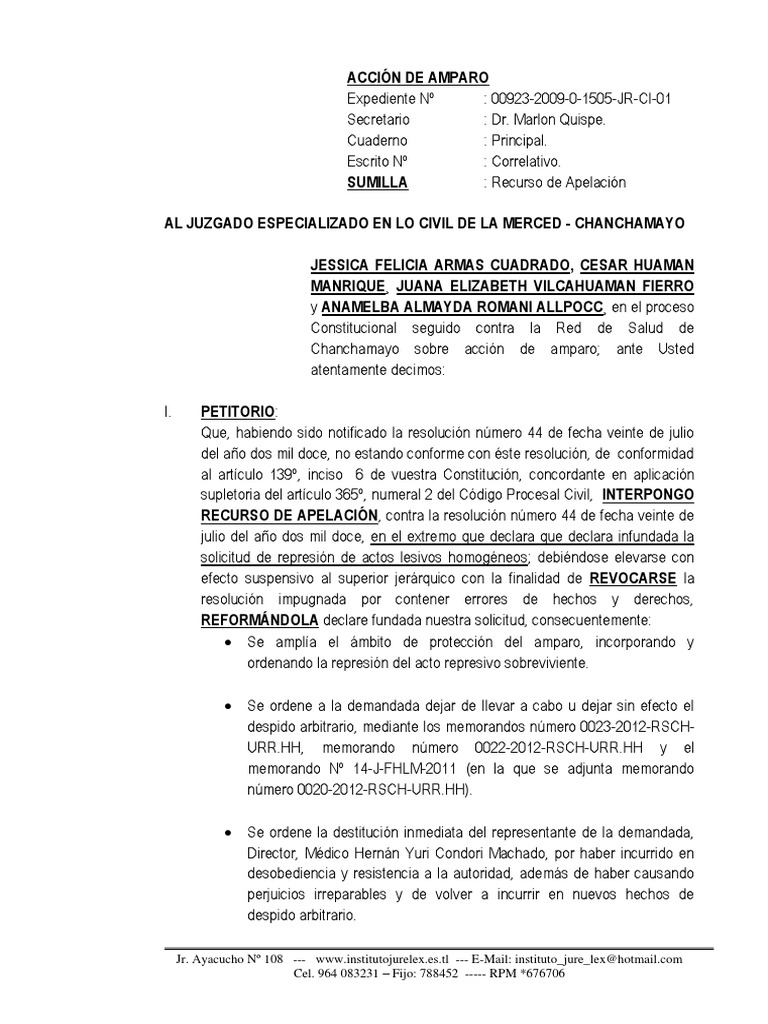 Recurso de Apelacion de Auto 5 - Jessica Felicia Armas Cuadrado, Cesar ... Recurso de Apelacion de Auto 5 - Jessica Felicia Armas Cuadrado, Cesar ...