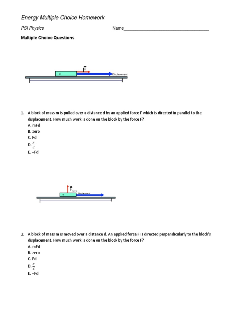 Chapter 5 Energy Multiple Choice | PDF | Potential Energy | Kinetic Energy