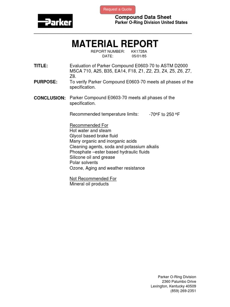 Marco Material Datasheet Parker E0603 70 | PDF | Materials | Chemical ...