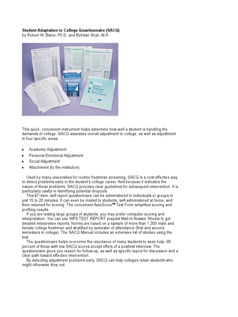 Student Adaptation to College Questionnaire | PDF