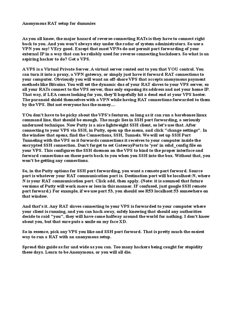 Anonymous RAT Setup For Dummies PDF | PDF | Secure Shell | Virtual ...