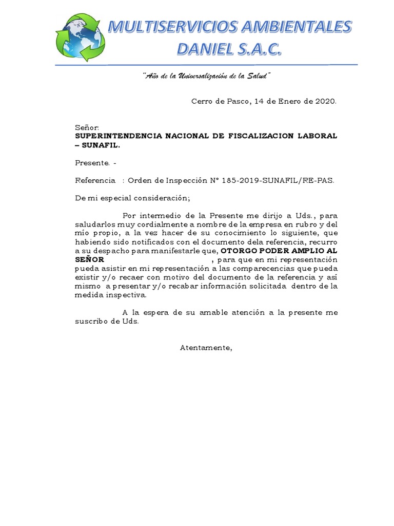 Carta Poder Sunafil | PDF