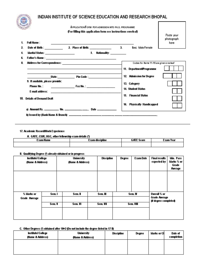 PHD Admission Form | PDF