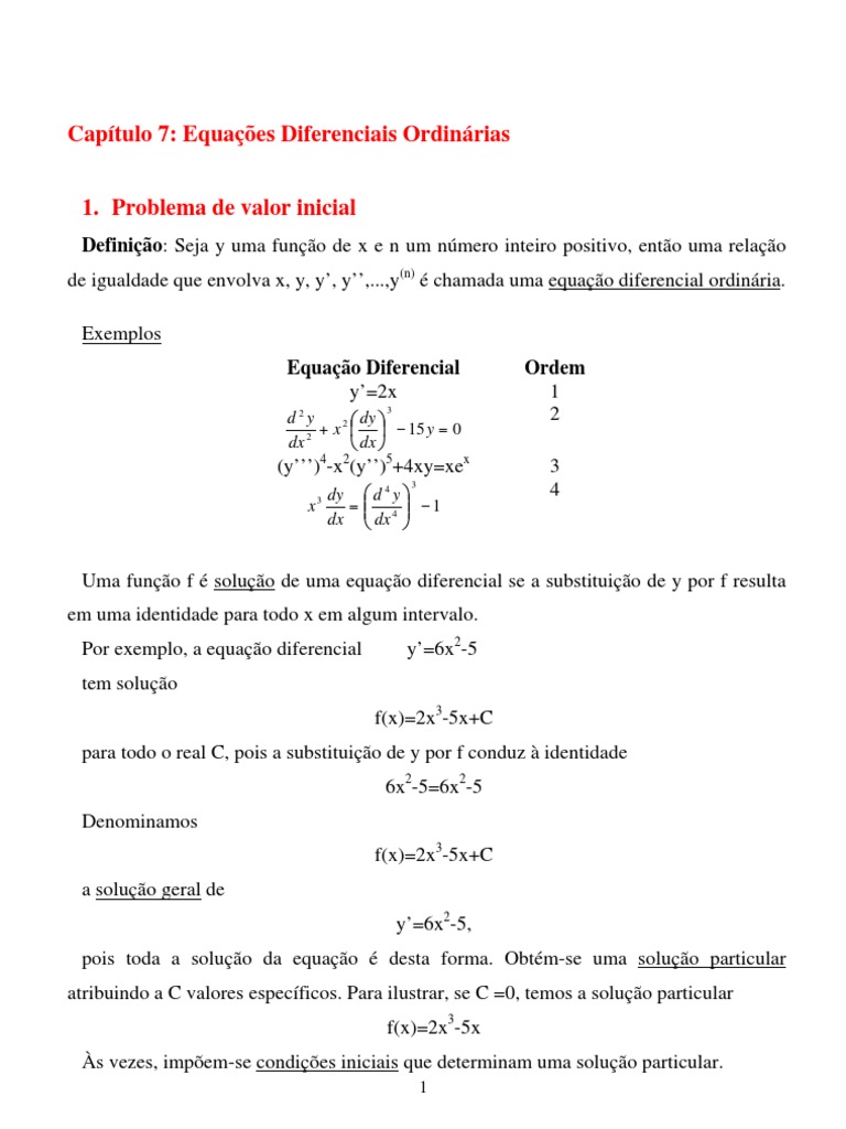 Capítulo 7: Equações Diferenciais Ordinárias | PDF | Equações ...