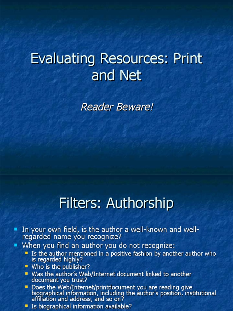 Evaluating Internet Resources | PDF | Internet & Web | World Wide Web
