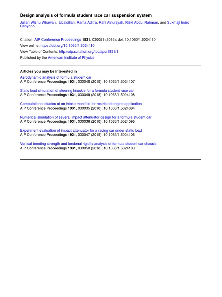 Design Analysis of Fsae Suspension System | PDF | Motor Vehicle ...