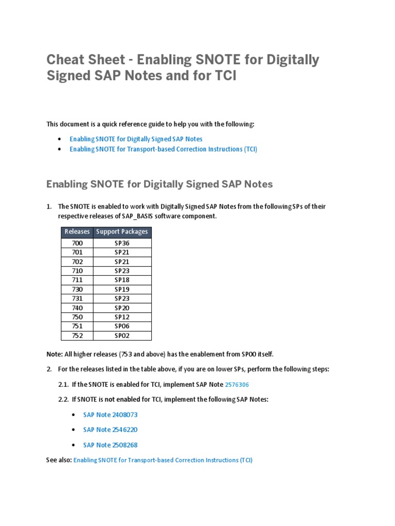 Cheatsheet For Digsignnotes Snote Tci | PDF | Booting | Software