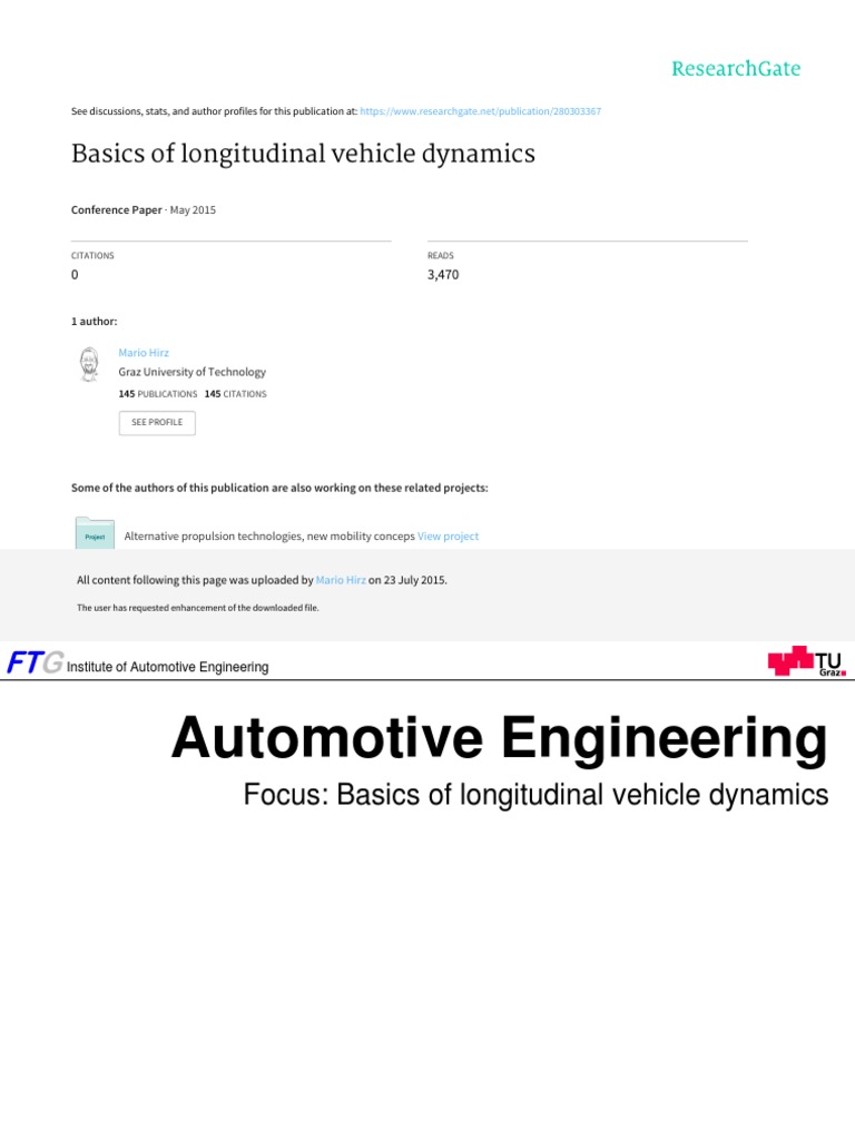 Longitudinal Vehicle Dynamics 2015 Hirz PDF | PDF | Transmission (Mechanics) | Internal ...