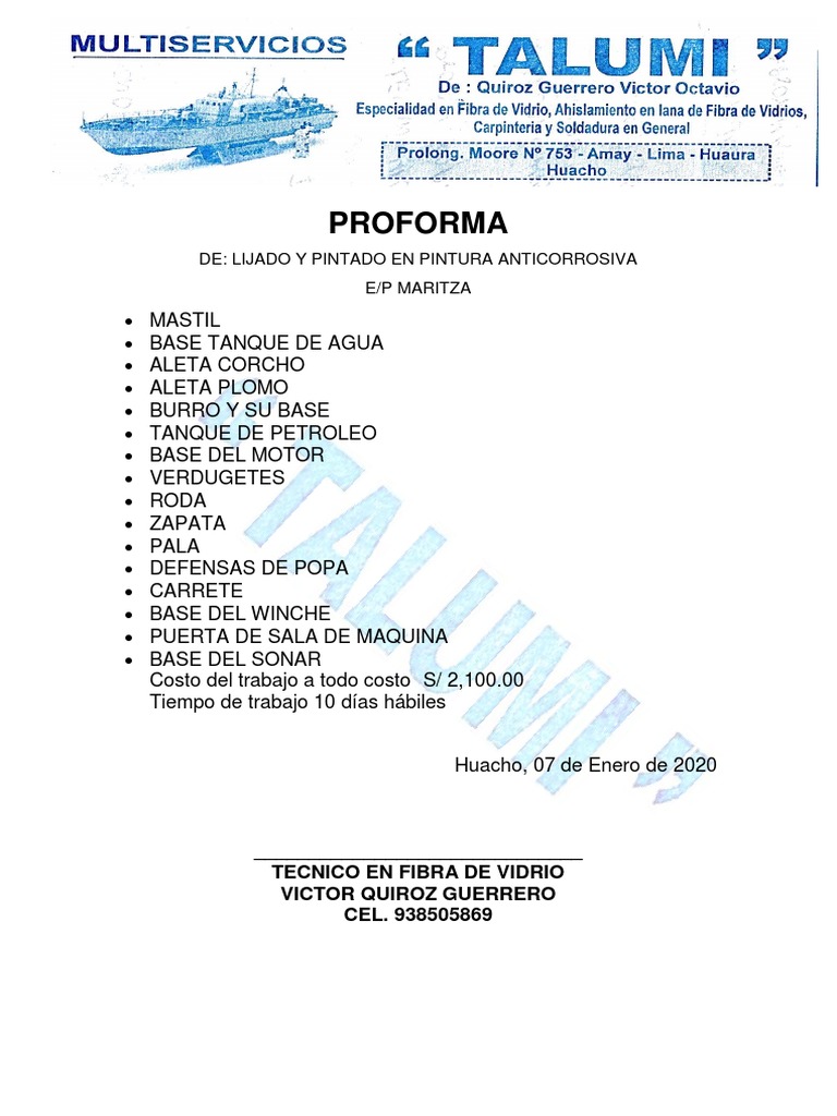 Proforma Multiservicios Talumi de Lijado y Pintado | PDF